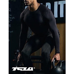TSLA Men's UPF 50+ Compression 3-Pack - Long Sleeve Athletic Workout Shirt, Water Sports Rash Guard, Large Black/Urban Camo