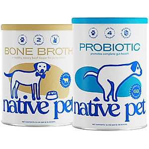 Native Pet Beef Bone Broth for Dogs (9.5 oz) & Probiotic for Dogs (16.4 oz.)