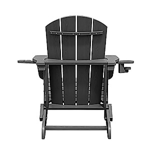 SERWALL Foldable Adirondack Chair, HDPE Adirondack Chair with Wood-Texture-Gray