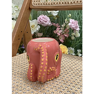 GLDOGO 3D Pink Octopus Ceramic Mug,Novel Handmade Octopus Shaped Statue Cup,Festivals or Birthday Gifts for Coffee and Milk Tea Enthusiasts