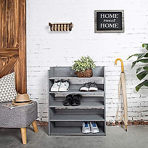 MyGift 5 Tier Rustic Gray Wood Entryway Shoe Rack Storage Shelves, Closet Organizer Shelf