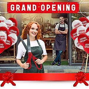 Grand Opening Red Ribbon Cutting Ceremony Kit - 25" Giant Scissors with Red Satin Ribbon, Banner, Balloons,Bows and More Supplies Grand Opening Decorations for Business