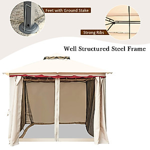 Tangkula 13x10 Feet Patio Gazebo, Outdoor Steel Gazebo with Mesh Netting and Privacy Side Walls, 2-Tier Canopy Gazebo w/ 130 Square Feet of Shade, Ideal for Patio, Yard, Garden