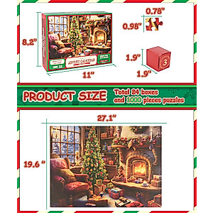 Protado Advent Calendar 2023 Christmas Jigsaw Puzzle, 24 Days Surprise Christmas Countdown Calendars for 6+ Kids and Adults, 1000 Pieces Puzzle Great Stocking Stuffer Xmas Presents Home Decor 27.5*19.7in