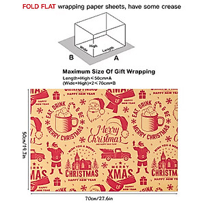 RUSPEPA Kraft Wrapping Paper Sheets - Christmas Red Elements Design - 12 Folded Sheets-19.68 X 27.5 Inch