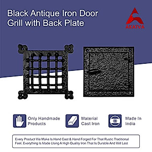 Akatva Rustic Speakeasy Door Grill – Window Iron Grill – Iron Speakeasy Grill – Black Window Security Grill – Heavy Duty Decorative Security Window Grille – Black Door Grill with Back Plate