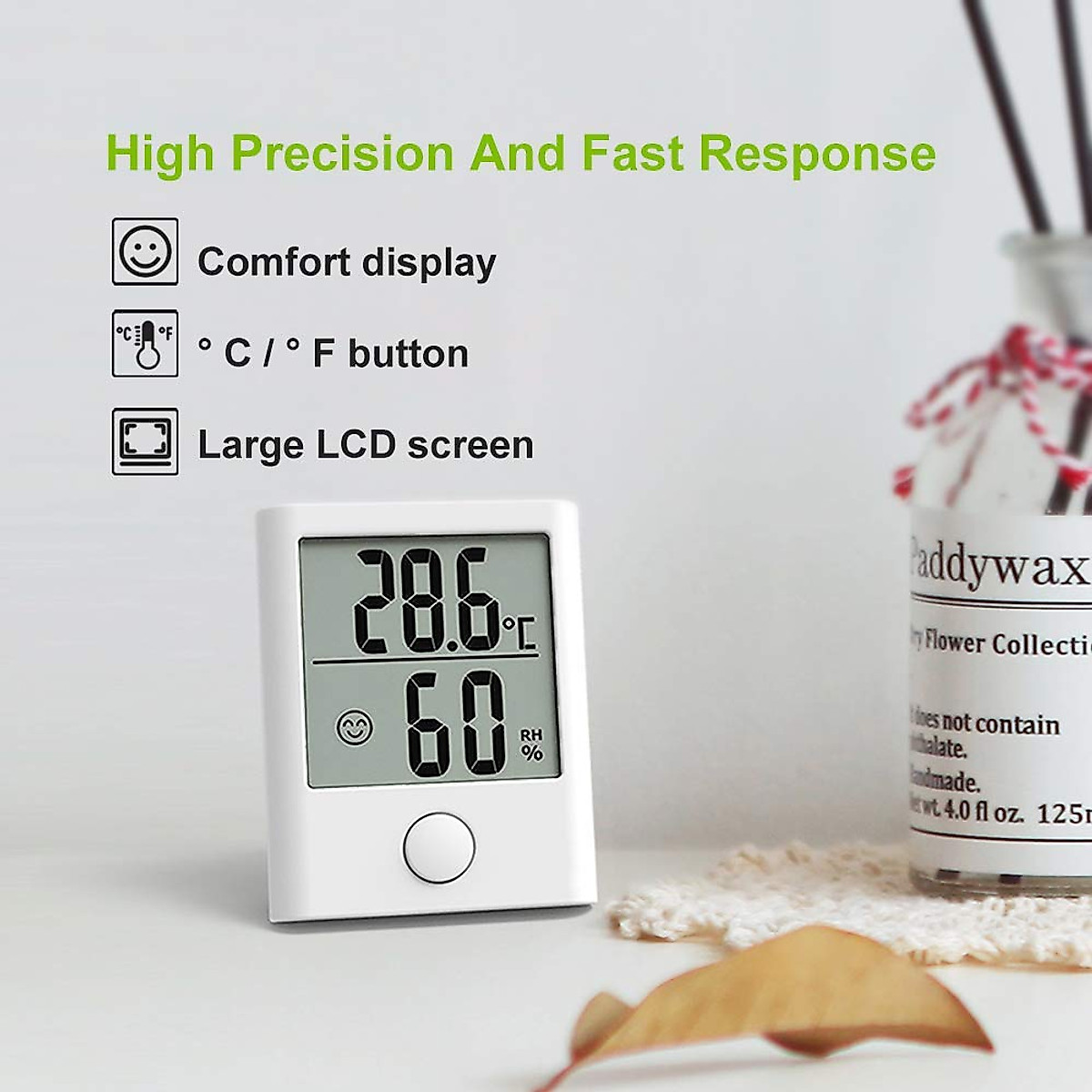 Digital Hygrometer Indoor Thermometer Humidity Meter Mini Hygrometer Thermometer with and Humidity Monitor,3s Fast Refresh Accurate Temperature Humidity for Home, Office, Baby Room (White)