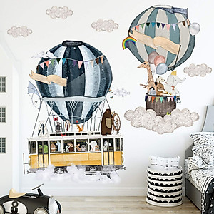 SENGTER Animals Travel Around The World Wall Stickers Cute Posters Hot Air Balloon Wall Decals Animal Stickers Kids Wall Decor Wall Murals Wall Decorations for Living Room Bedroom Nursery Decor