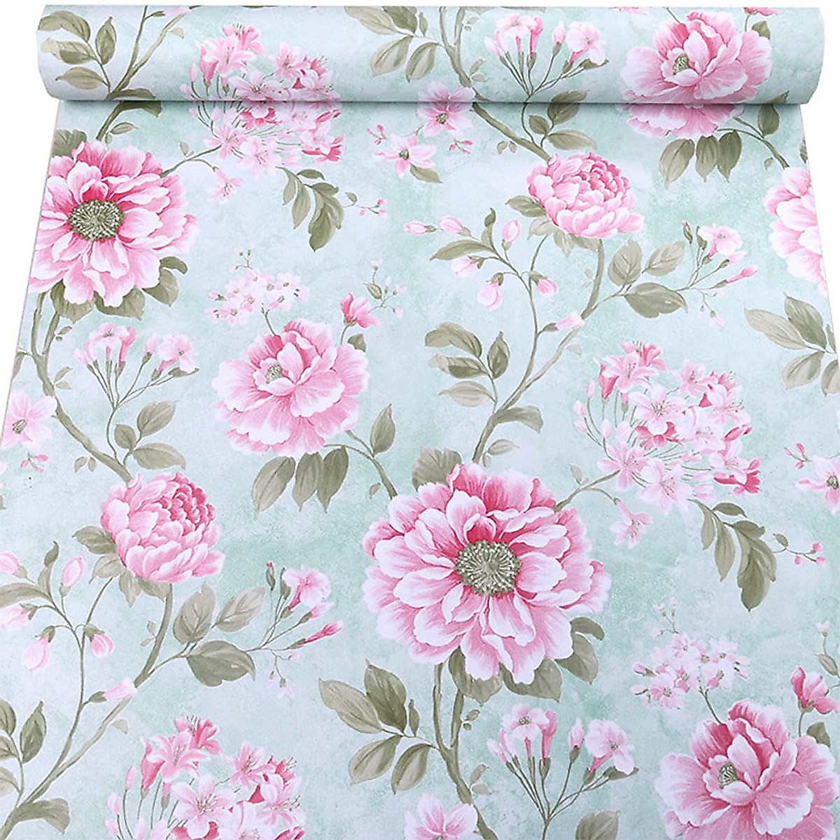 Self Adhesive Vintage Flower Shelf Liner Wall Paper Removable Floral Wallpaper for Cabinets Shelves Dresser Drawer Furniture Wall Sticker Arts and Crafts Decal (17.7x78.7 Inches)