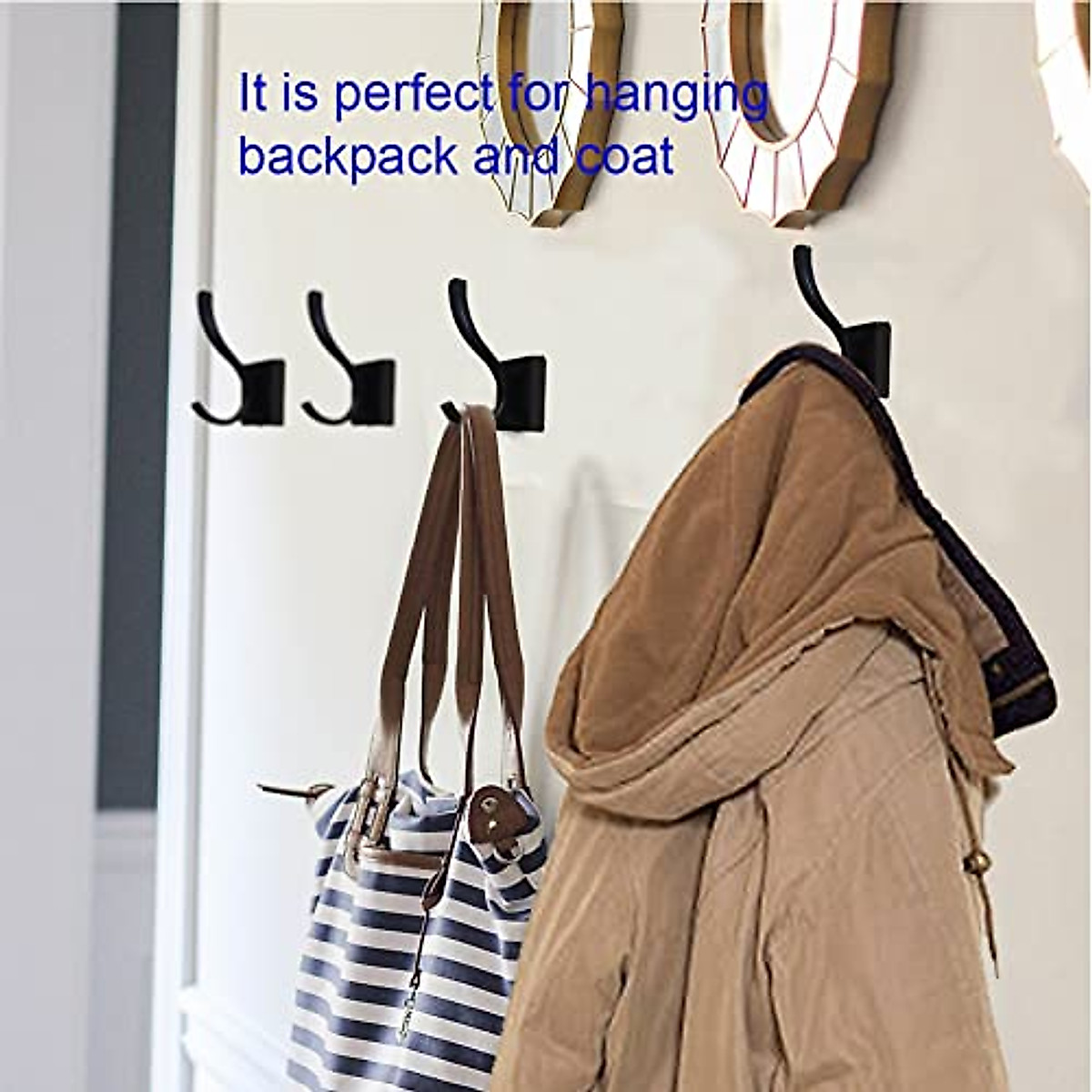 HOWMAX Black Towel Hooks, Double Towel Robe Clothes Coat Holder,Heavy Duty Wall Mount Hooks for Bath Bedroom Kitchen Pool Garage Hotel,4 Pack (Black 4)