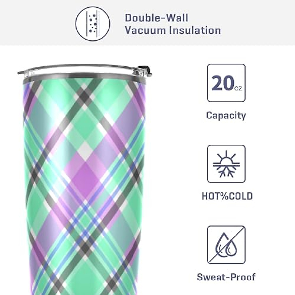 Amooorous Neon Colored Grid Stainless Steel travel cups Leak-proof Lid and Straw travel travel mugs insulated for hot for café aesthetic tumbler with lid and straw vaso para cafe termica 20oz