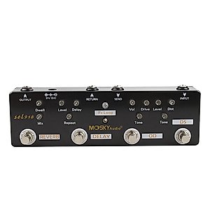 Moskyaudio New 5 in 1 Multieffects Pedal with Overdrive Distortion FX Loop Delay Reverb Effects Footswitch True bypass(sol918)