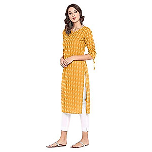 Janasya Indian Women's Yellow Pure Cotton Kurta(JNE3568-KR-A-XXL)