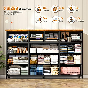 EnHomee Dresser for Bedroom with 13 Drawers Dresser Bedroom Long Dressers & Chest of Drawers Large Storage Fabric Dresser for Bedroom Living Room Entry, Sturdy Metal Frame,47.2" Wx 33" H x 11.8" D