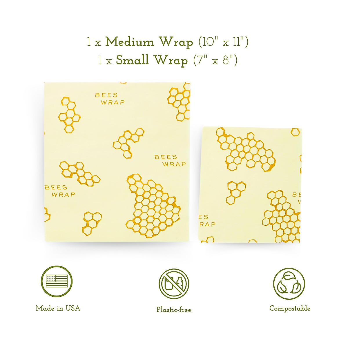 Bee's Wrap Reusable Beeswax Food Wraps Made in the USA, Eco Friendly Beeswax Wraps for Food, Sustainable Food Storage Containers, Organic Cotton Food Wraps, Assorted 2 Pack (S, M), Honeycomb Pattern