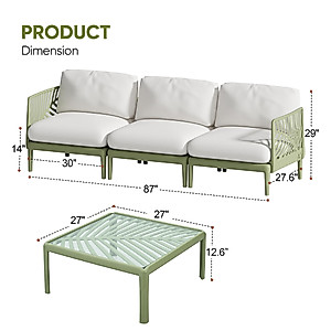 Werph Patio Furniture Set Outdoor Couch Patio Set Patio Sectional Sofa Outdoor Patio Furniture Set with Washable Cushions Balcony Furniture with Glass Table for Indoor, Backyard, Lawn,Porch