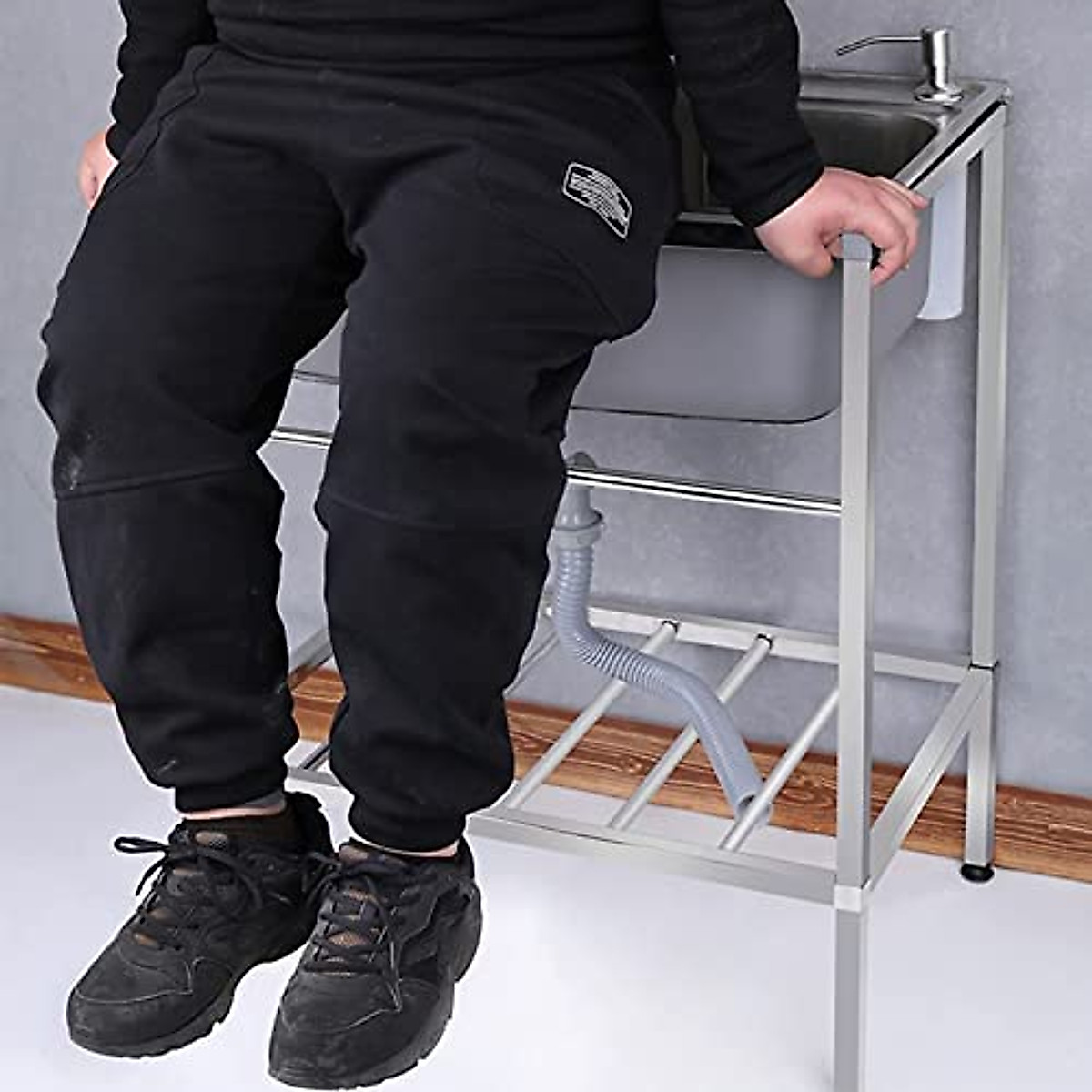 Utility Sink Free Standing Single Bowl Kitchen Sink Stainless Steel Laundry Hand Washing Sink, Portable Outdoor Camping Dish Washing Station For Garage Restaurant Room Bathroom Farmhouse ( Size : 54*4