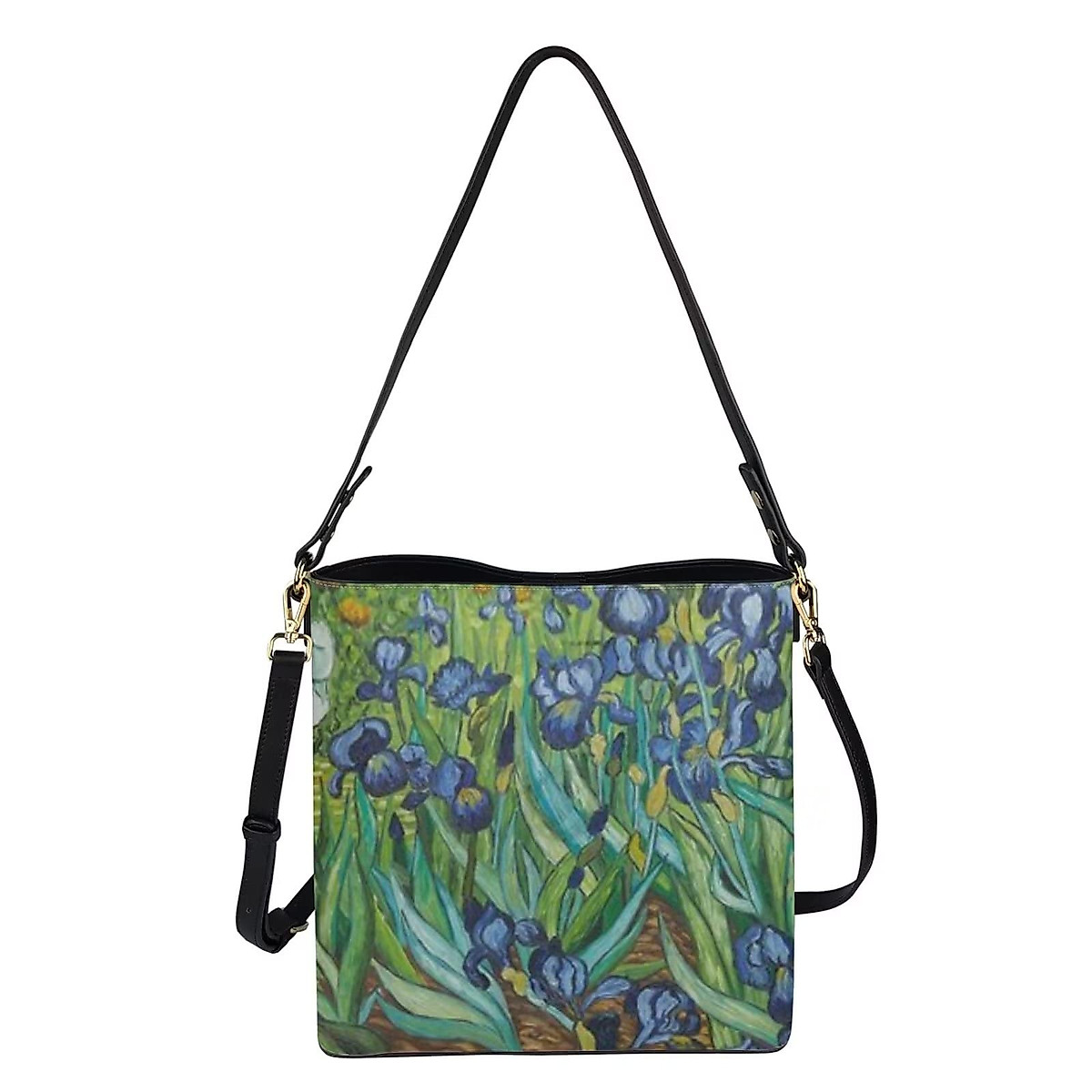 HUGS IDEA Van Gogh Iris Hobo Bag for Women with Adjustable Straps PU Leather Large Capacity Crossbody Handbags Shoulder Purse