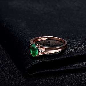 Lanmi Solid 14K Rose Gold Natural Green Emerald Diamonds Engagement Ring Wedding Rings for Ladies Women Promotion