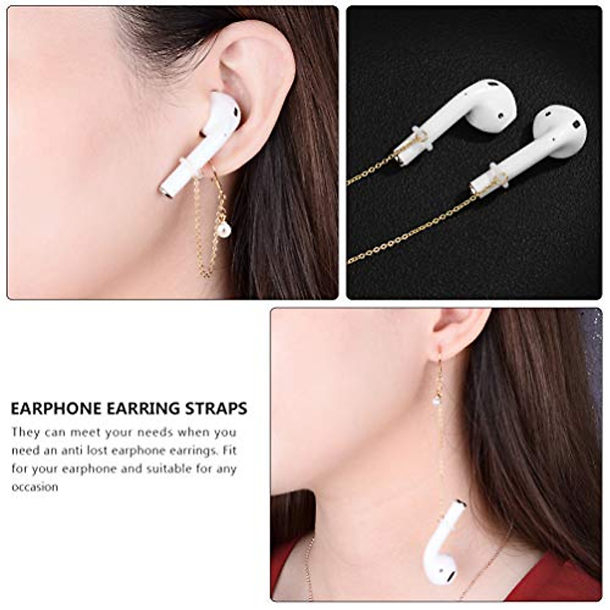 Hemobllo Anti-Lost Wireless Earphone Strap with Connector Wirreless Earphone Drop Earrings Jewelry Accessories Compatible for AirPods Women