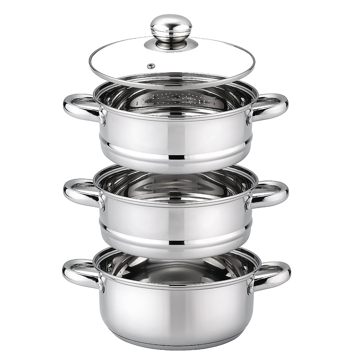 Double Boiler & Steam Pots for Chocolate and Fondue Melting Pot, Candle Making, Stainless Steel Steamer with Tempered Glass Lid for Clear View while Cooking, Dishwasher (3 Cooking Utensils Set)