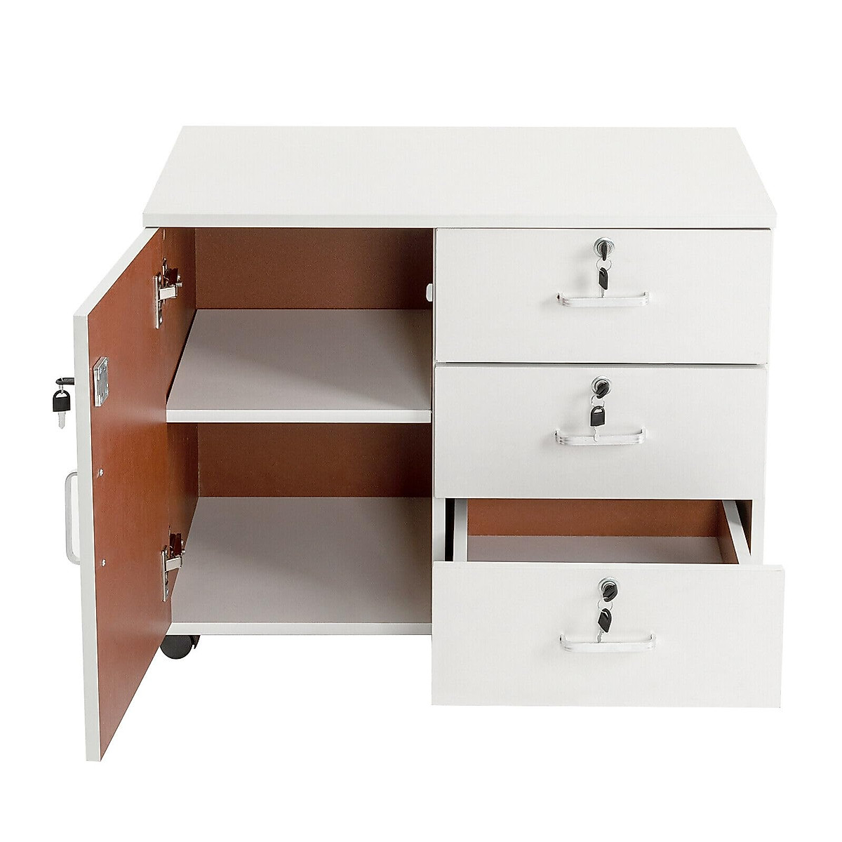 NATICRISI Mobile File Cabinet,3-Drawer Wood File Cabinet,Mobile Lateral Filing Cabinet,Printer Stand with Open Storage Shelves for Home Office,Warm White