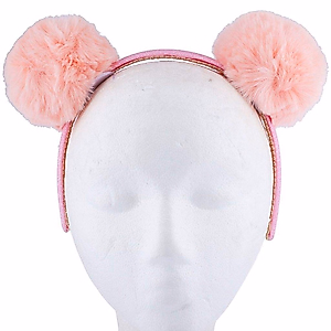 LUX ACCESSORIES Halloween Pink Glitter Faux Fur Pom Cat Ear Puff Ear Headband