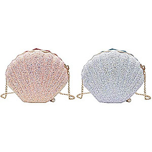 MANZONI Women Girls Little Seashell Purse -Body Shoulder Bags Sequins Chain Purse, White