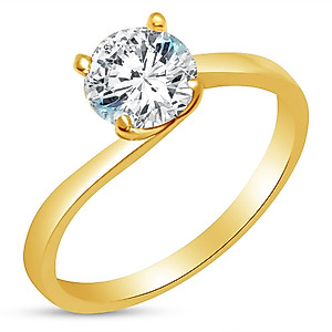 Size - 4.5 - Solid 14k Yellow Gold Round Cut Cross Over Twist Solitaire Wedding Engagement Ring CZ Cubic Zirconia 1.0ct.