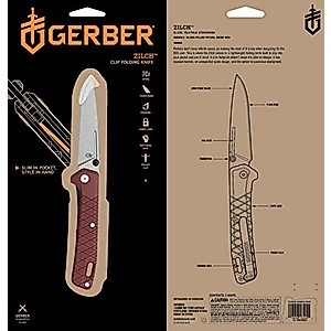 Gerber Gear Zilch Folding Pocket Knife, 3.1 Inch Plain Edge Blade, Drab Red