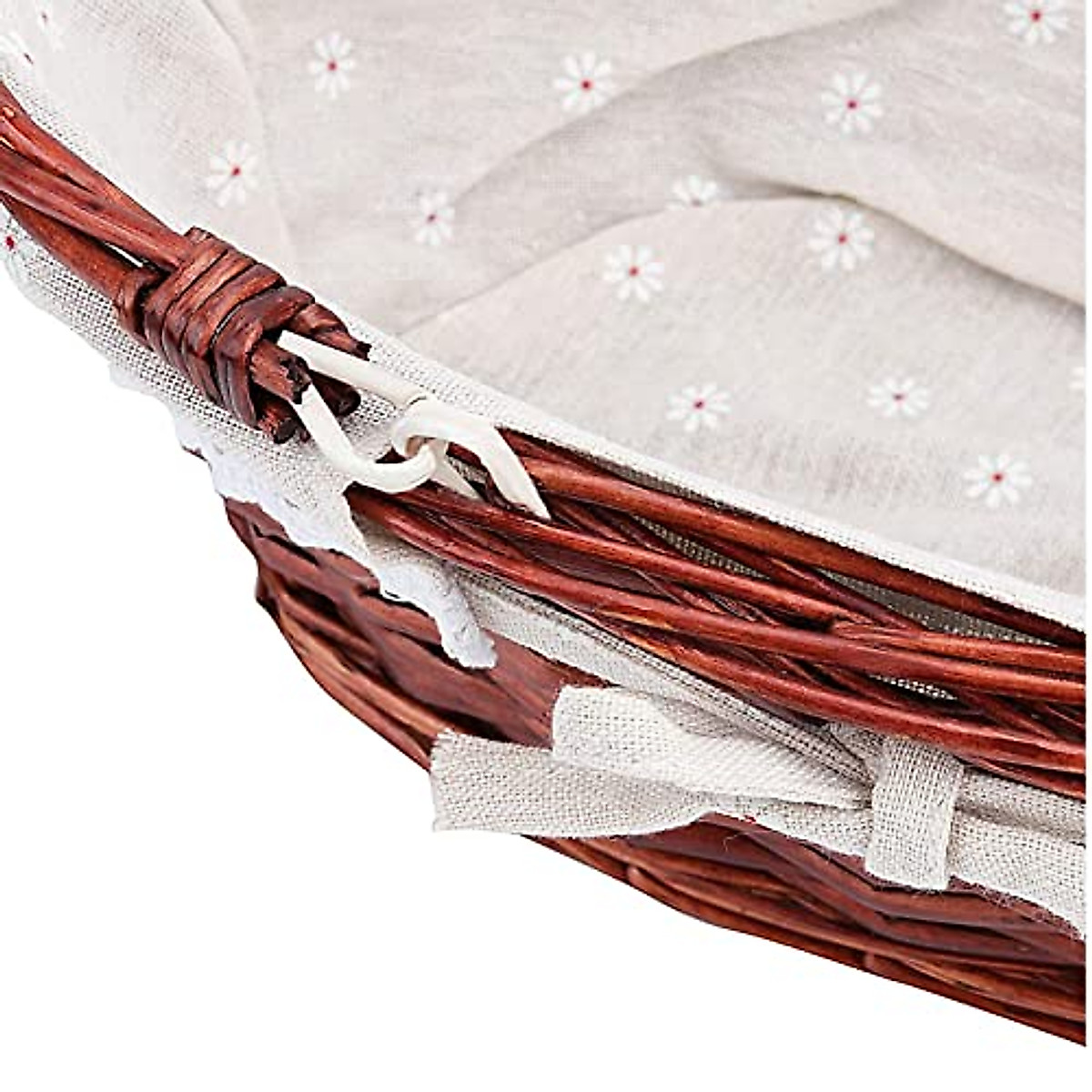 ZEONHEI 2 PCS Wicker Gift Picnic Basket, Brown Willow Woven Basket, Fruit Easter Candy Wedding Party Decoration Serving Basket with Folding Handles and Linen Cloth Lining