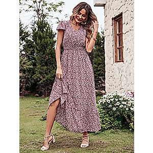 PRETTYGARDEN Womens Summer Dresses 2023 Casual Flowy Swiss Dot Long Maxi Dress for Wedding Guest Graduation (Coffee Pink, Small)