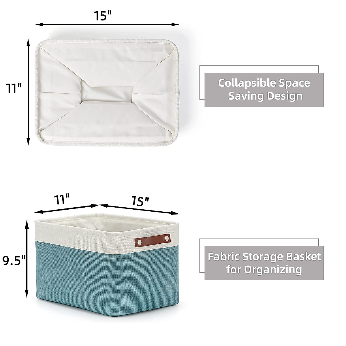 HNZIGE Fabric Storage Baskets for Organizing Small Baskets for Shelves, Laundry, Nursery, Closets, Decorative Baskets for Gifts Empty (White&Teal)