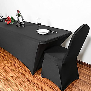 Obstal 6ft Stretch Black Spandex Table Cloth for Standard Folding Tables - 2 Pack Universal Rectangular Fitted Tablecloth Protector for Wedding, Trade Show, Vendor Stand