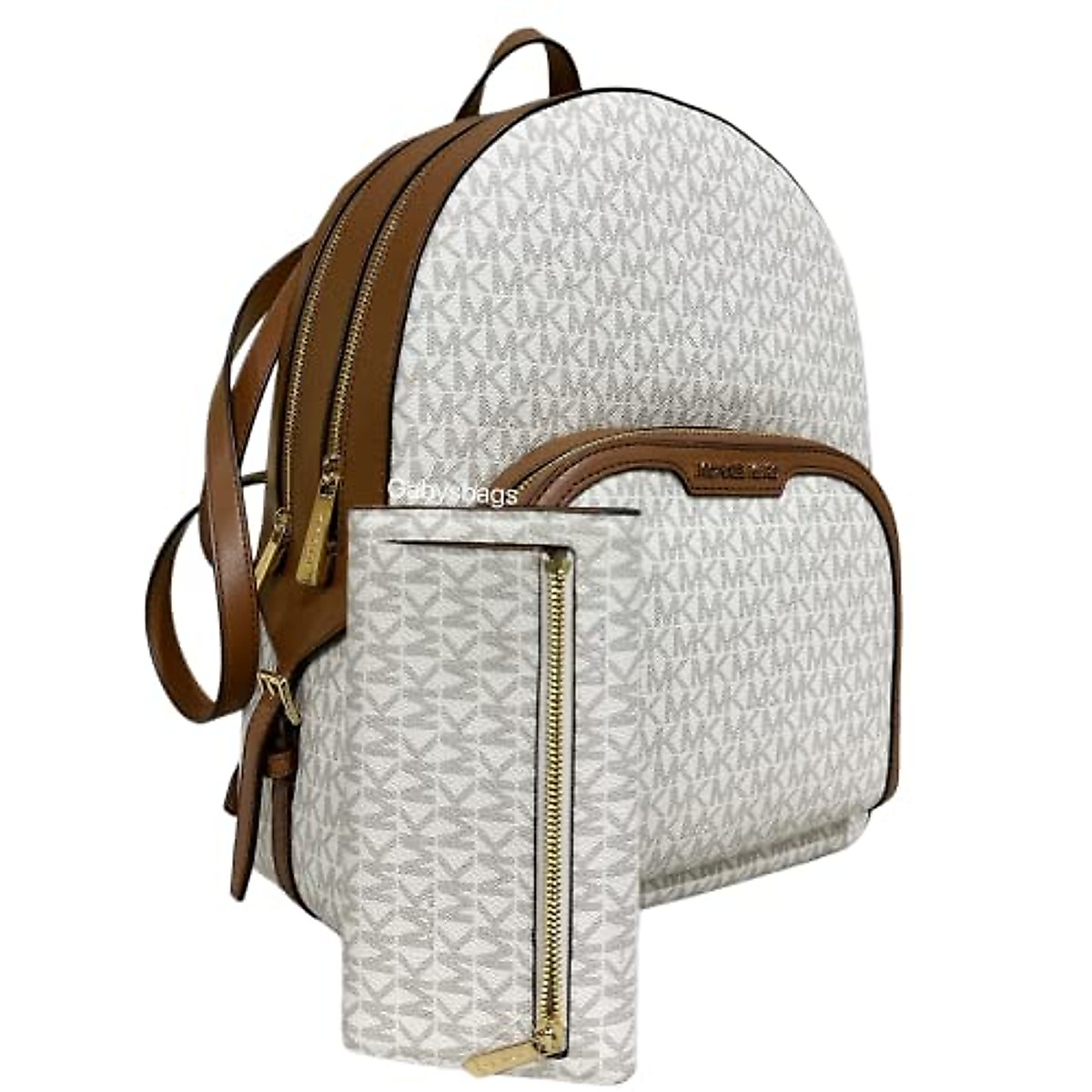 Michael Kors Jaycee Large Backpack School Bag Bundled with Michael Kors Jet Set Travel Large Trifold Wallet MK Signature (Vanilla MK)