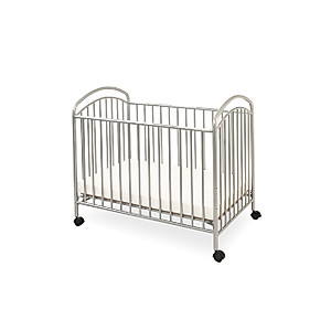 LA Baby Classic Arched Compact Size Metal Non-Folding Crib, White