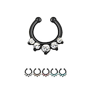 Fake Septum Clicker Clip On Non Piercing Nose Ring Hoop 5 Pack