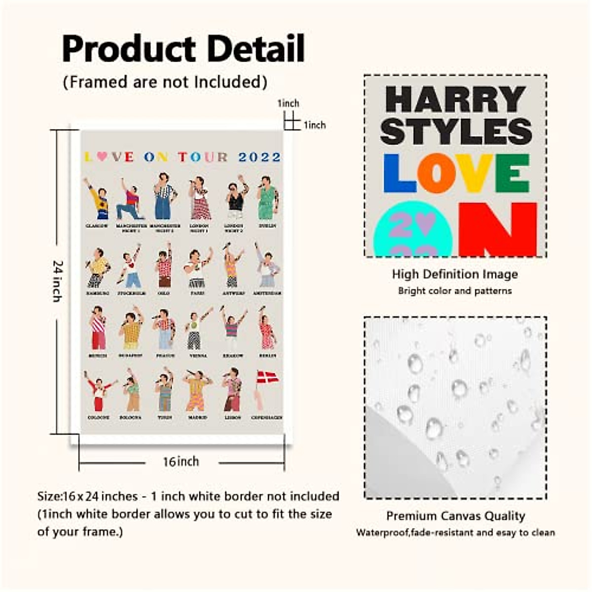 Harry Styles Poster House Music Album Poster Cover Poster Canvas Wall Art Gift Room Aesthetics Decor All Europe Tour Concert Outfits Harry Styles Love On Tour 2022(Unframe HARRY-01, 16X24)