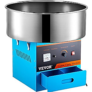 VEVOR Commercial Cotton Candy Machine, Electric Floss Maker with Stainless Steel Bowl Sugar Scoop and Large Storage Drawer, for Home Party Carnival, Without Cover, Blue