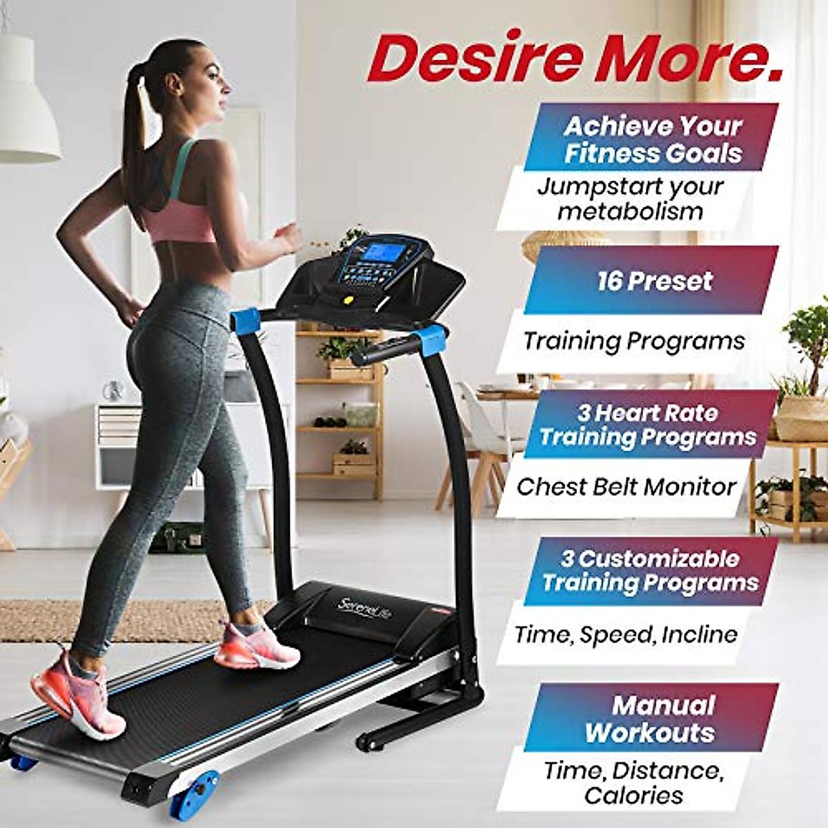 SereneLife Smart Digital Manual Incline Treadmill - Slim Folding Electric 2.5 HP Indoor Home Foldable Fitness Exercise Running Machine with Downloadable App, MP3 Player, Safety Key -SLFTRD25