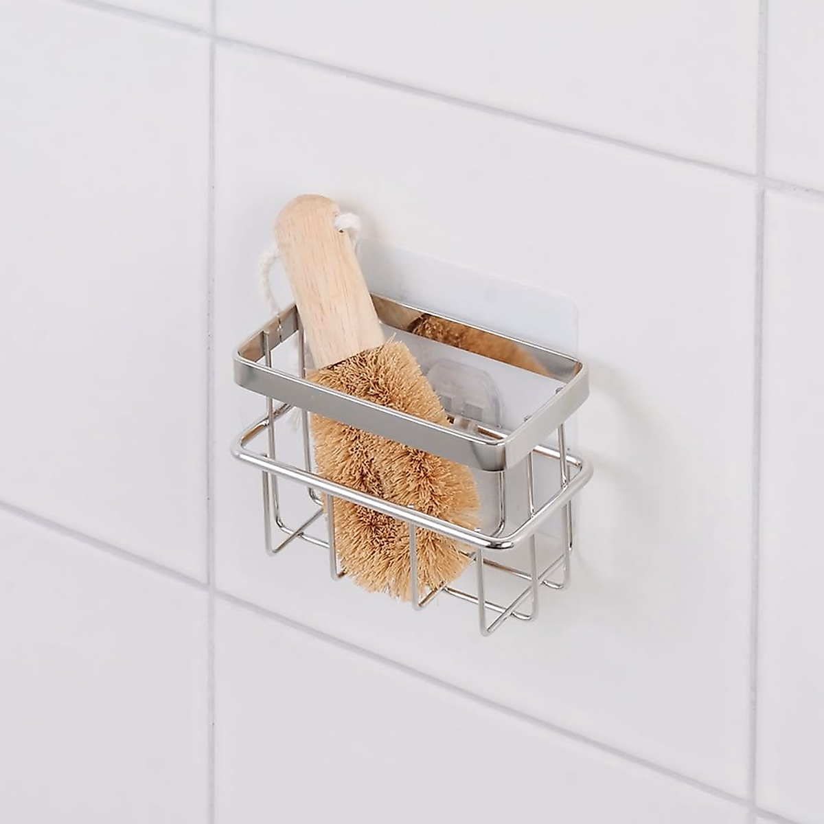 HOME&I Sponge Holder for Kitchen Sink, Stainless Steel Bathroom Caddy Dish Scrubbers and Soaps Holder Silver (Small)