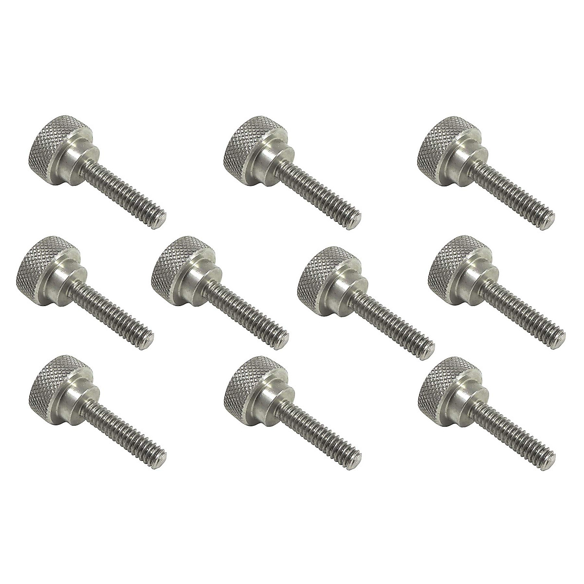 10 Pack 1/4-20 x 1 Inch Threads 303 Stainless Steel Diamond Knurled Thumb Screws Knobs with Straight Shoulders Right-Hand Threads SAE Flat Tip Uncoated