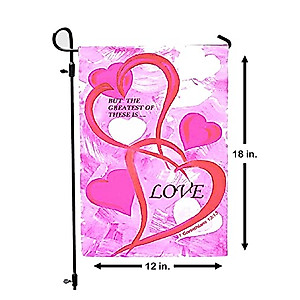 Valentine's Day Love Garden Flag - Pink Valentines Day Spring Welcome - Religious Bible Verse Yard flags - But the greatest of these is love - Double Sided by Jolly Jon
