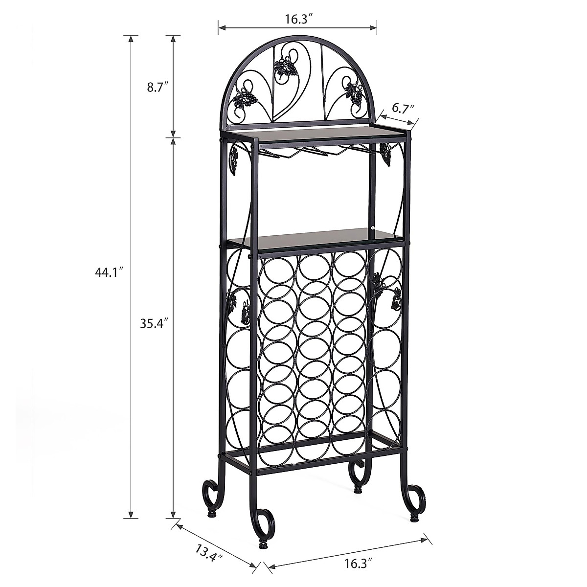 VECELO Freestanding Wine Rack Bar Table Holder, Tempered Glass Top, Liquor Display Shelf Stand for Home Kitchen Pub, 20 Bottles, Black