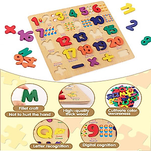 Wooden Puzzles for Toddlers 2 in 1 Wooden Peg Puzzle Set Wooden Alphabet ABC Number Puzzles Board Toddler Preschool Learning Toys for Kids Ages 1-3 Boys Toys Gifts