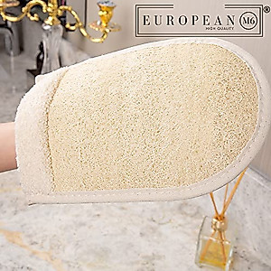 EUROPEAN M6 Loofah Exfoliating Body Scrubber - Dual Side Big Size Exfoliator Bath Sponge Glove, Natural Organic Large Luffa for Women and Men Deep Exfoliation Loofa Wash Mitt Fit Perfect in Your Hand