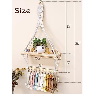 POVETIRE Macrame Hanging Shelves for Nursery for Nursery,Boho Baby Headband Holder Organizer Rope Decor Wall Hanging Decor for Toddler Girls Room