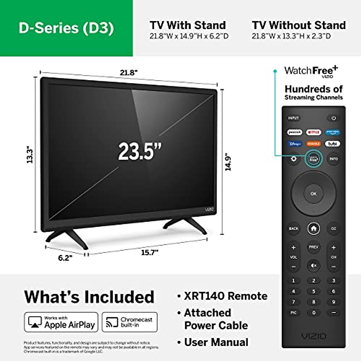 VIZIO D-Series 24inch Class LED HDTV Smart TV - D24f-G9 (Renewed)