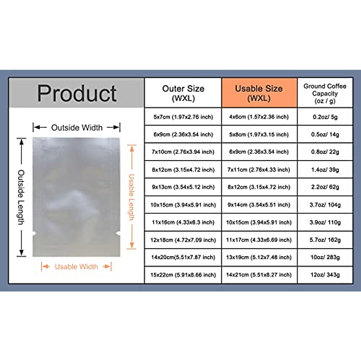 MITOB Silver Mylar Bags Pure Aluminum Foil Flat Food Storage Bag 3.9 Mil Open Top Heat Sealing Vacuum Pouch for Coffee Beans Candy