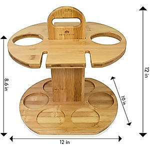 RoyalHouse Bamboo Wine Rack Wooden Wine Storage Set Holds 2 Bottles and 4 Glasses, Easy Assembly Wine Stand, Wine Bottle Holder and Glass Hanger Drying Rack